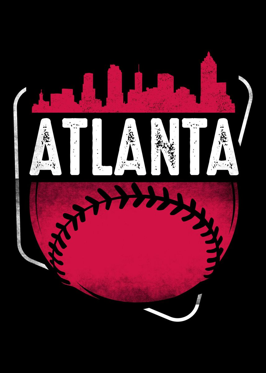 'Atlanta Skyline Baseball' Poster, picture, metal print, paint by ...