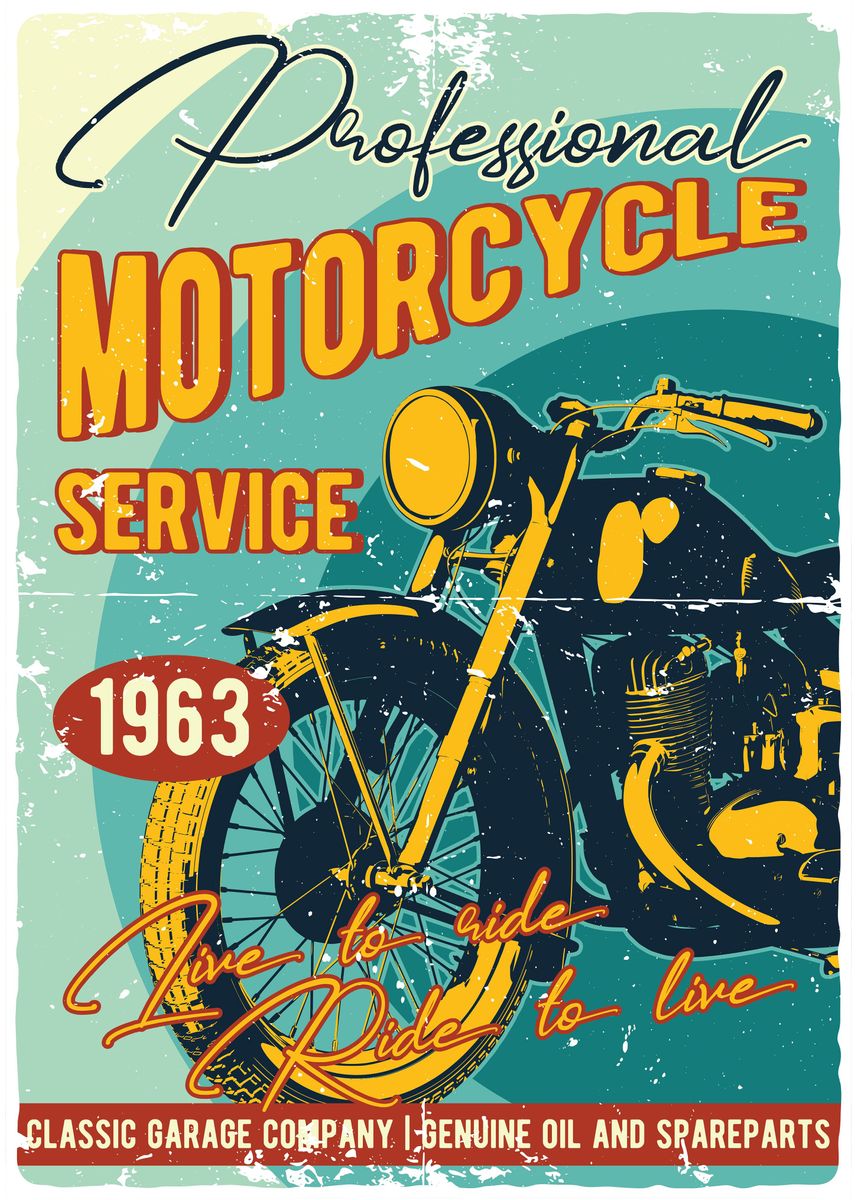 'Vintage Motorcycle Poster' Poster, picture, metal print, paint by ...