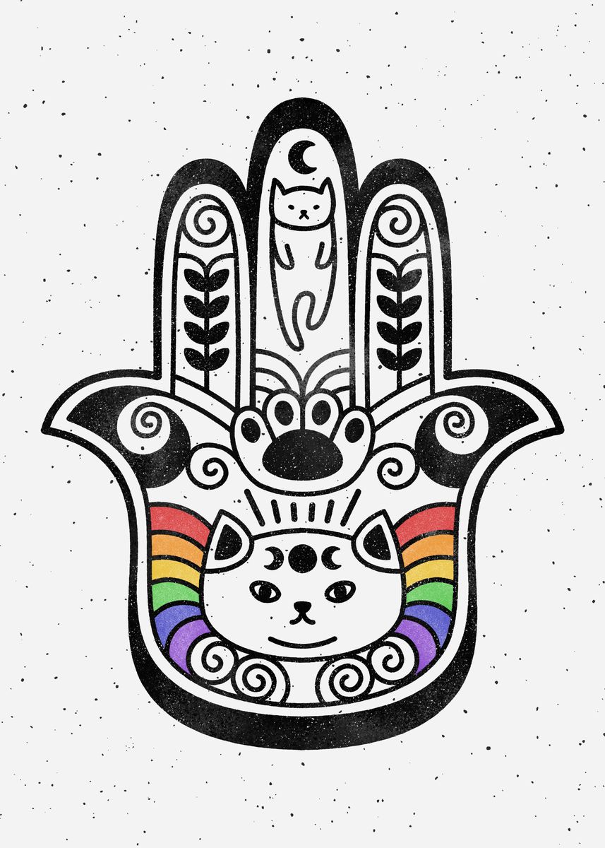 'Hamsa Cat Hand' Poster, picture, metal print, paint by Elisabeth ...