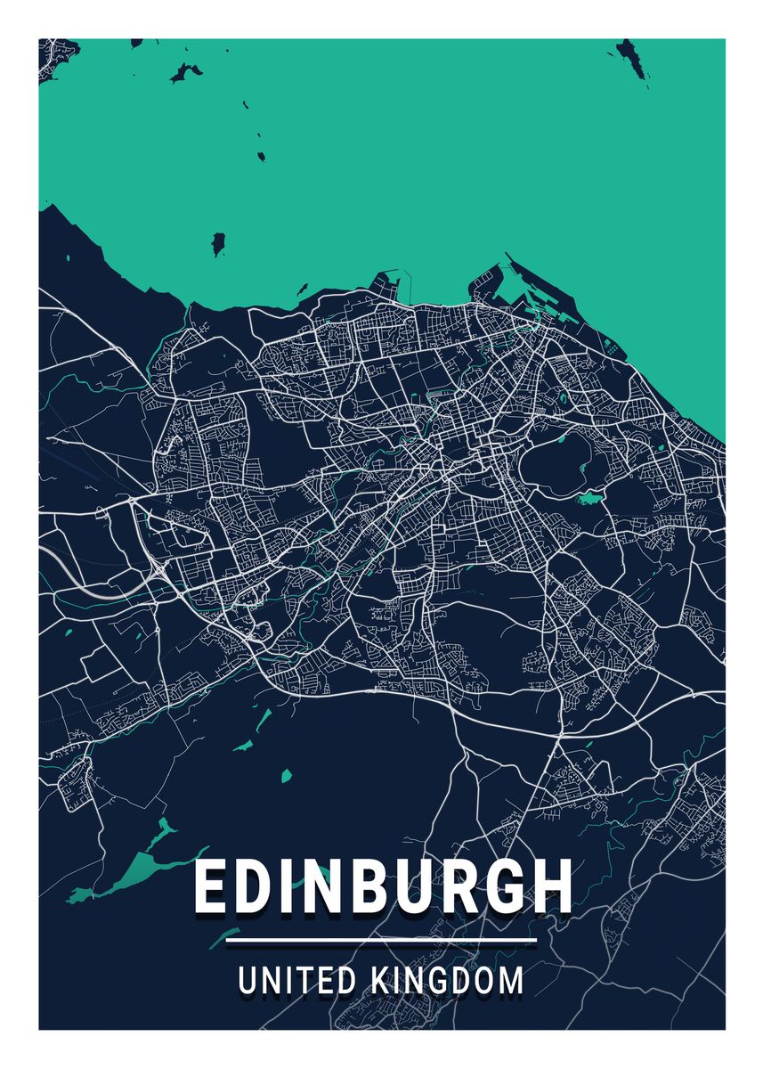 'Edinburgh City Map England' Poster, picture, metal print, paint by Max ...