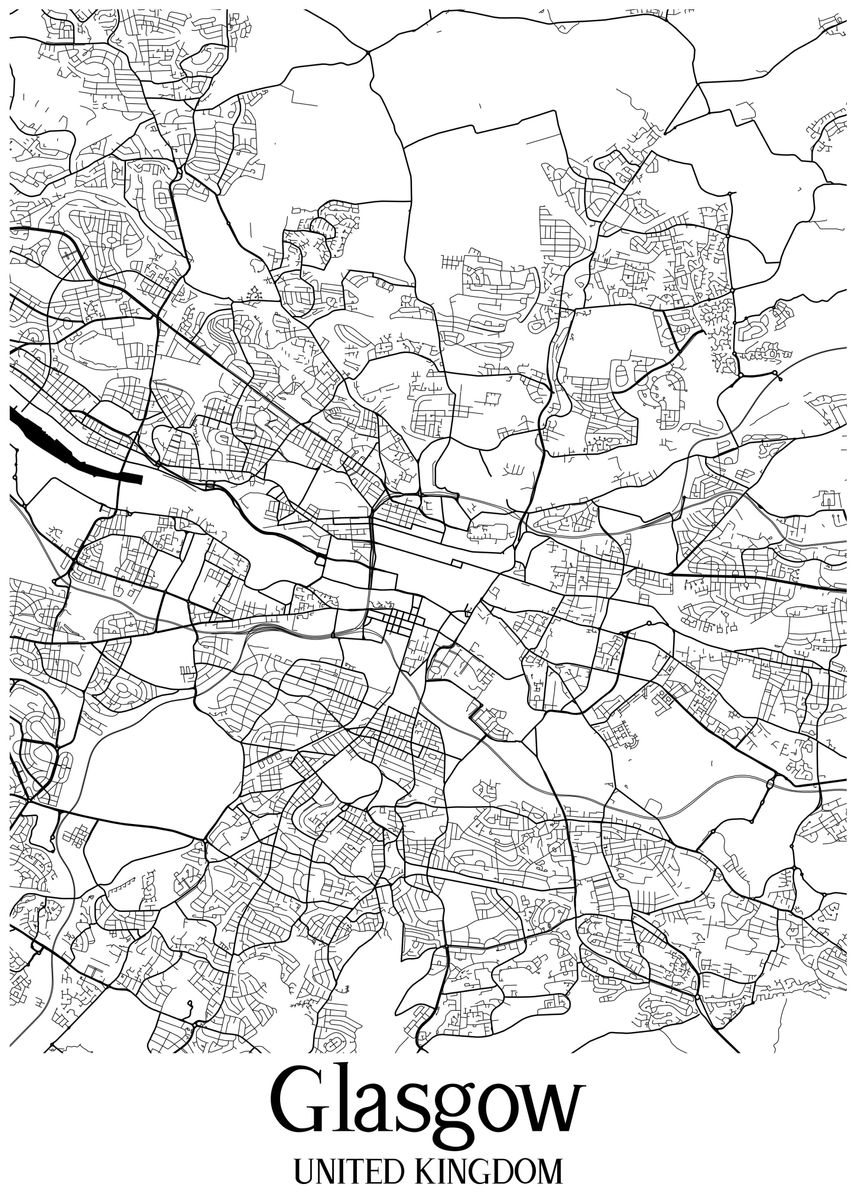 'Glasgow City Map England' Poster, picture, metal print, paint by Max ...
