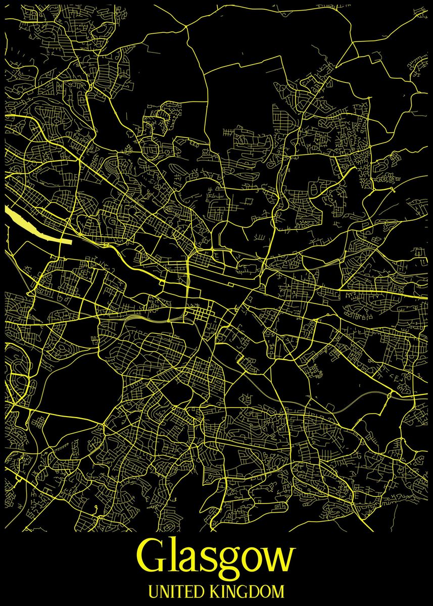 'Glasgow City Map England' Poster, picture, metal print, paint by Max ...