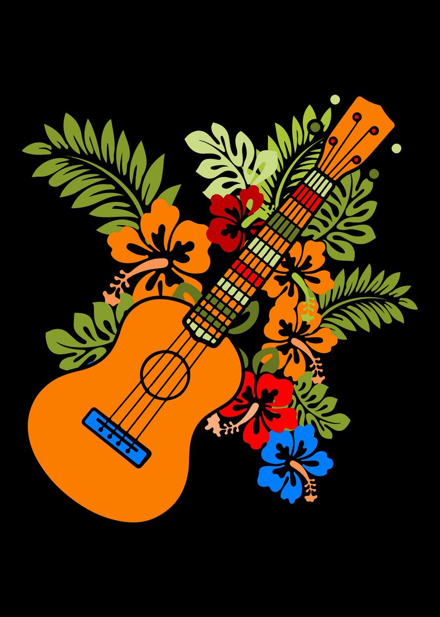 'Ukulele Flowers Uke' Poster, picture, metal print, paint by ...