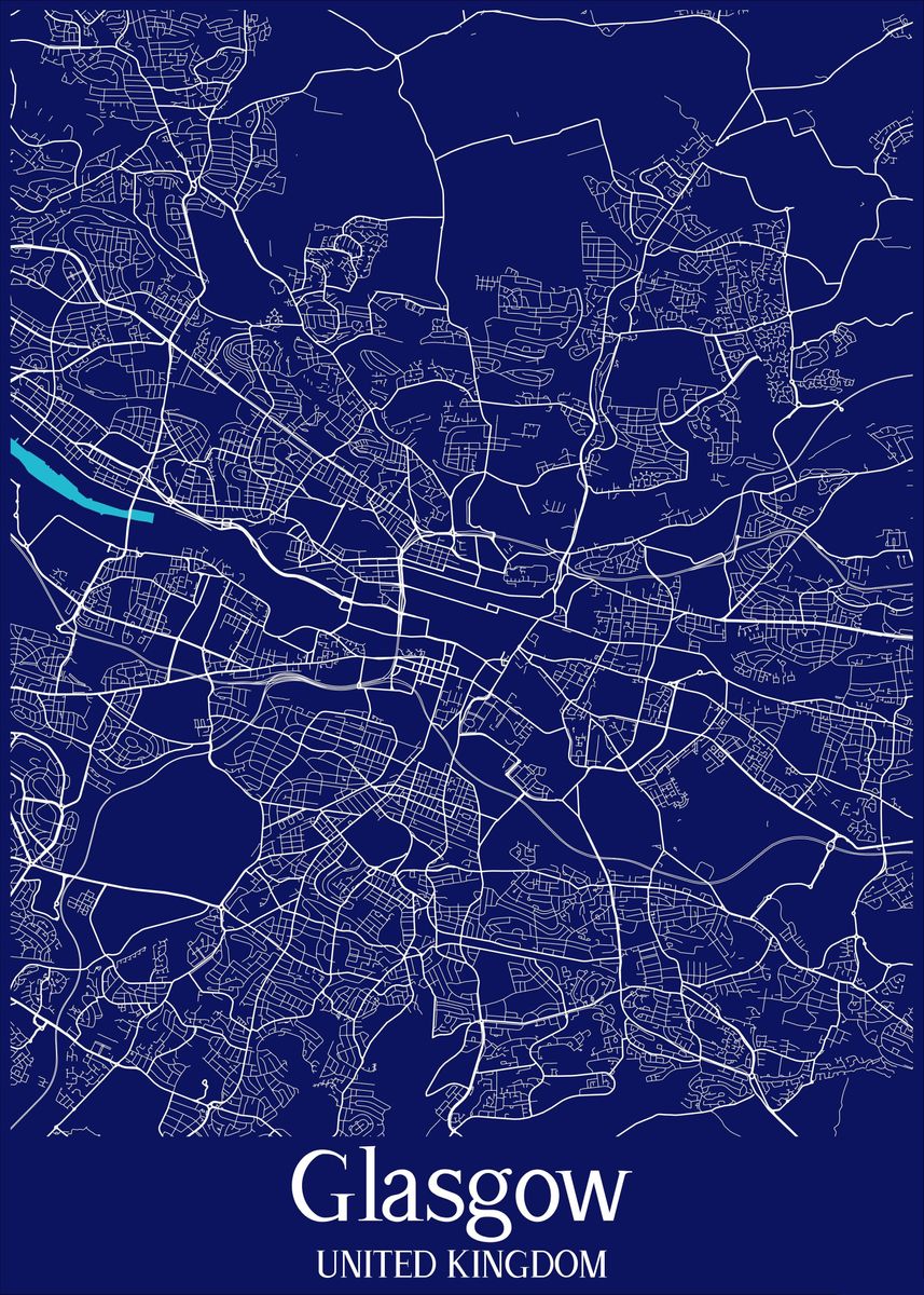 'Glasgow City Map England' Poster, picture, metal print, paint by Max ...