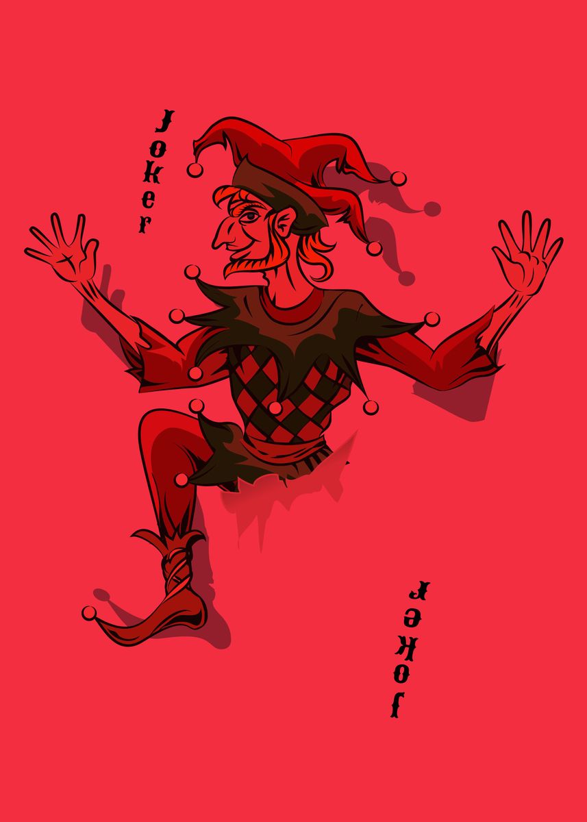 'Cartooned joker jumping' Poster, picture, metal print, paint by Lloyd ...