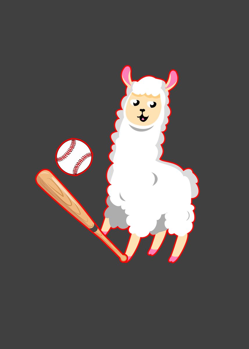 'Baseball Llama' Poster, picture, metal print, paint by BeMi | Displate