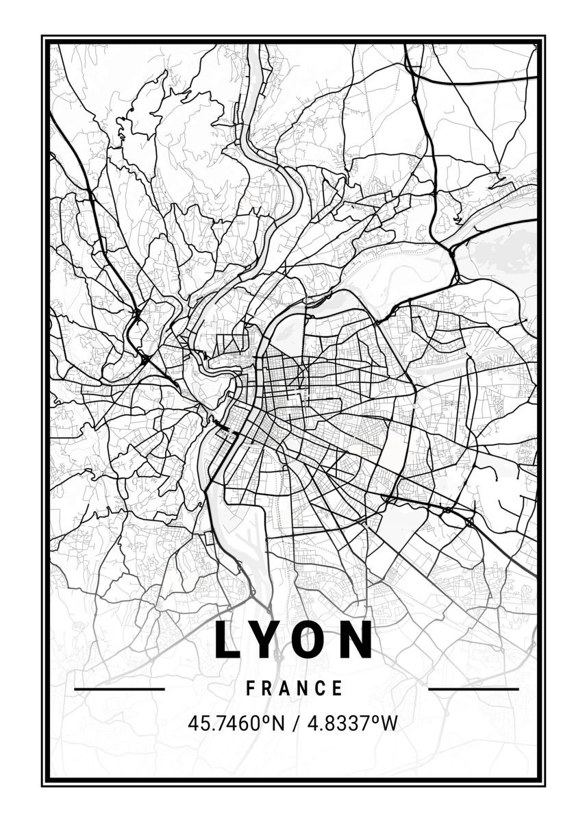 'Lyon City Map France' Poster, picture, metal print, paint by Max Ronn ...