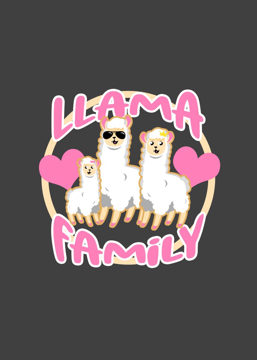 'Llama Family' Poster, picture, metal print, paint by BeMi | Displate