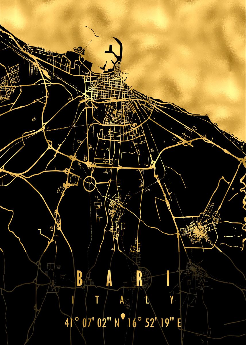 'Bari Map Italy' Poster, picture, metal print, paint by Artistic ...