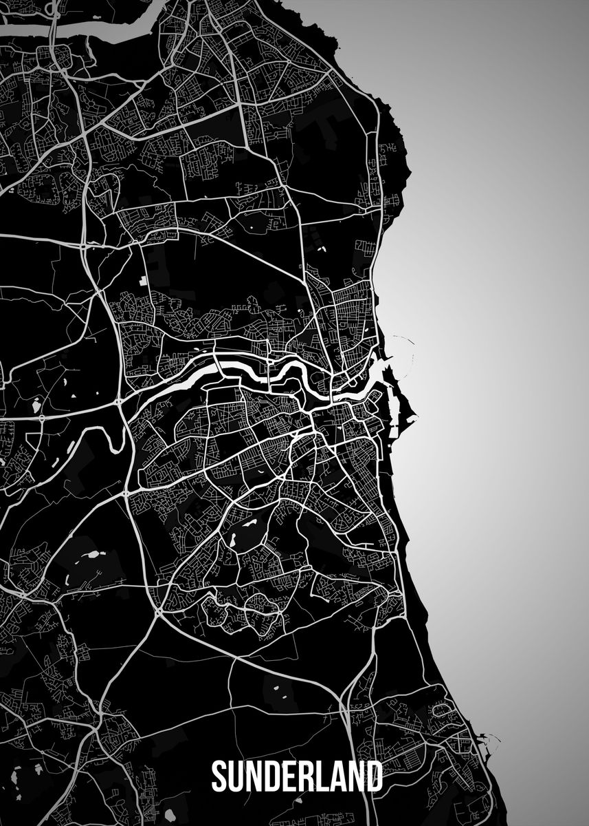 'Sunderland dark map' Poster, picture, metal print, paint by LUNGHISTE ...