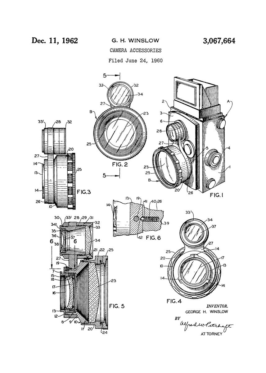 'Camera Lenses Patent' Poster, picture, metal print, paint by ...
