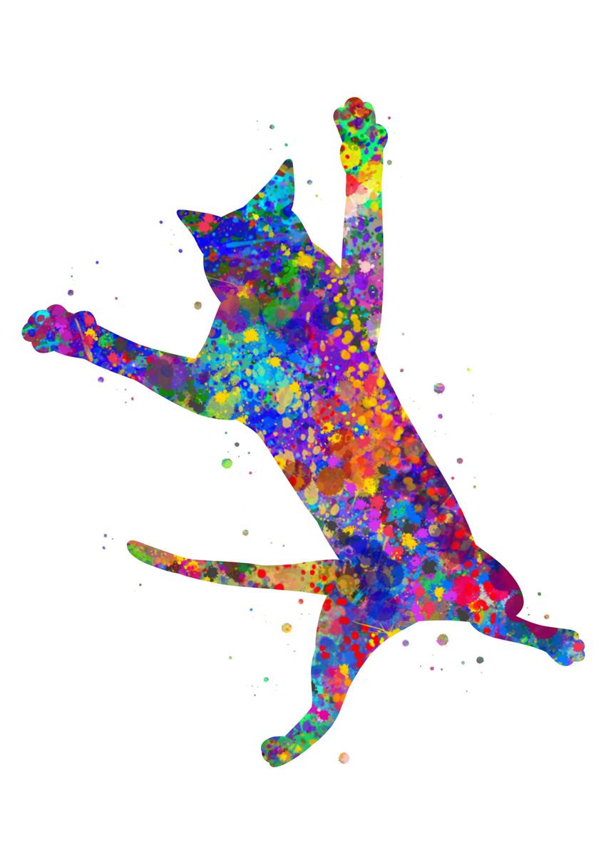 'Cat jump' Poster, picture, metal print, paint by Yahya Art | Displate