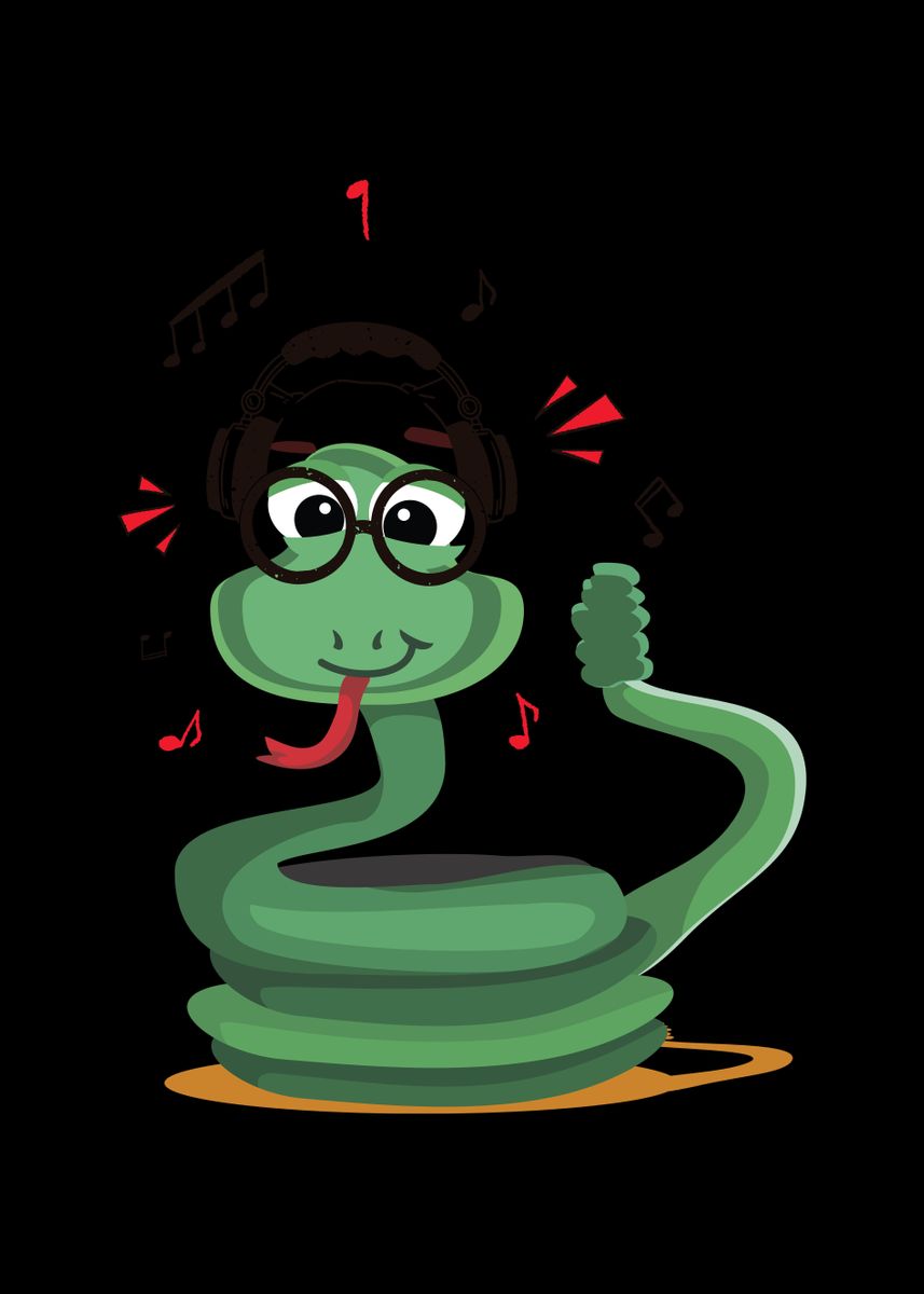 'Snake listening to music' Poster, picture, metal print, paint by Lukes ...