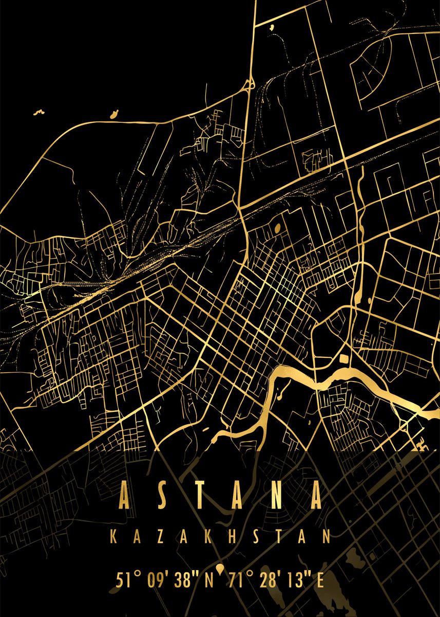 'Astana Map Kazakhstan' Poster, picture, metal print, paint by Artistic ...