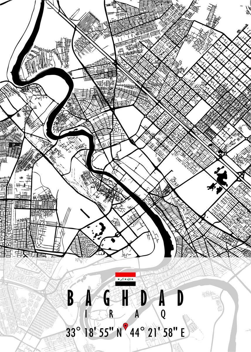'Baghdad Map Iraq' Poster, picture, metal print, paint by Artistic ...