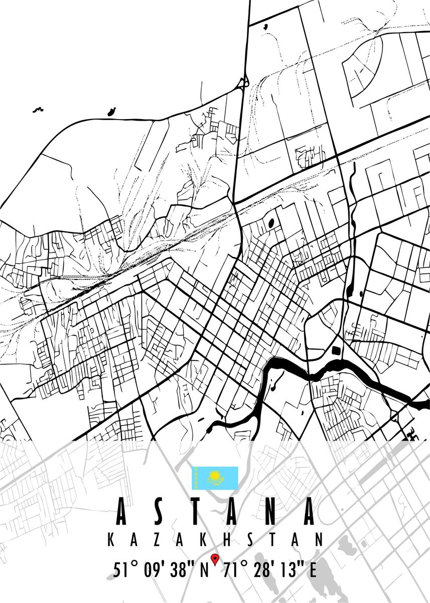 'Astana Map Kazakhstan' Poster, picture, metal print, paint by Artistic ...