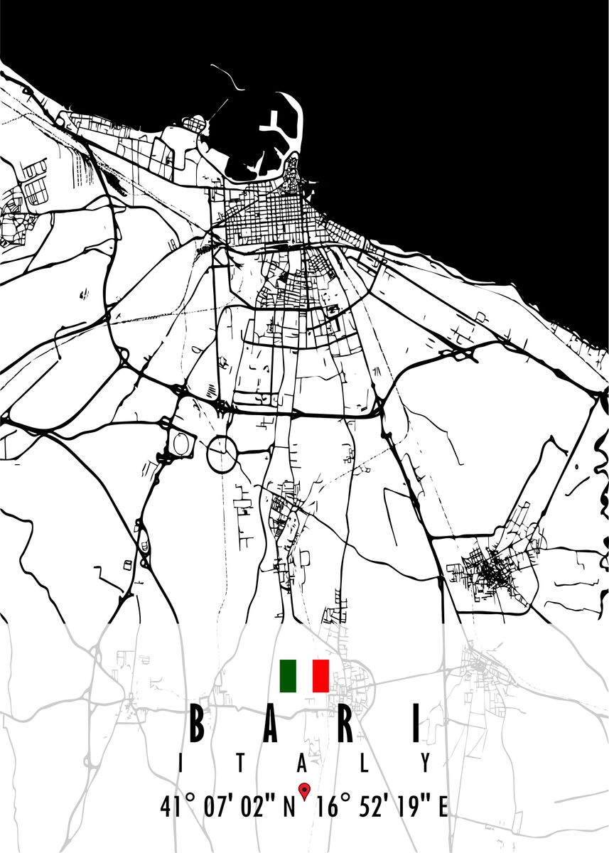 'Bari Map Italy' Poster by Artistic Paradigms | Displate