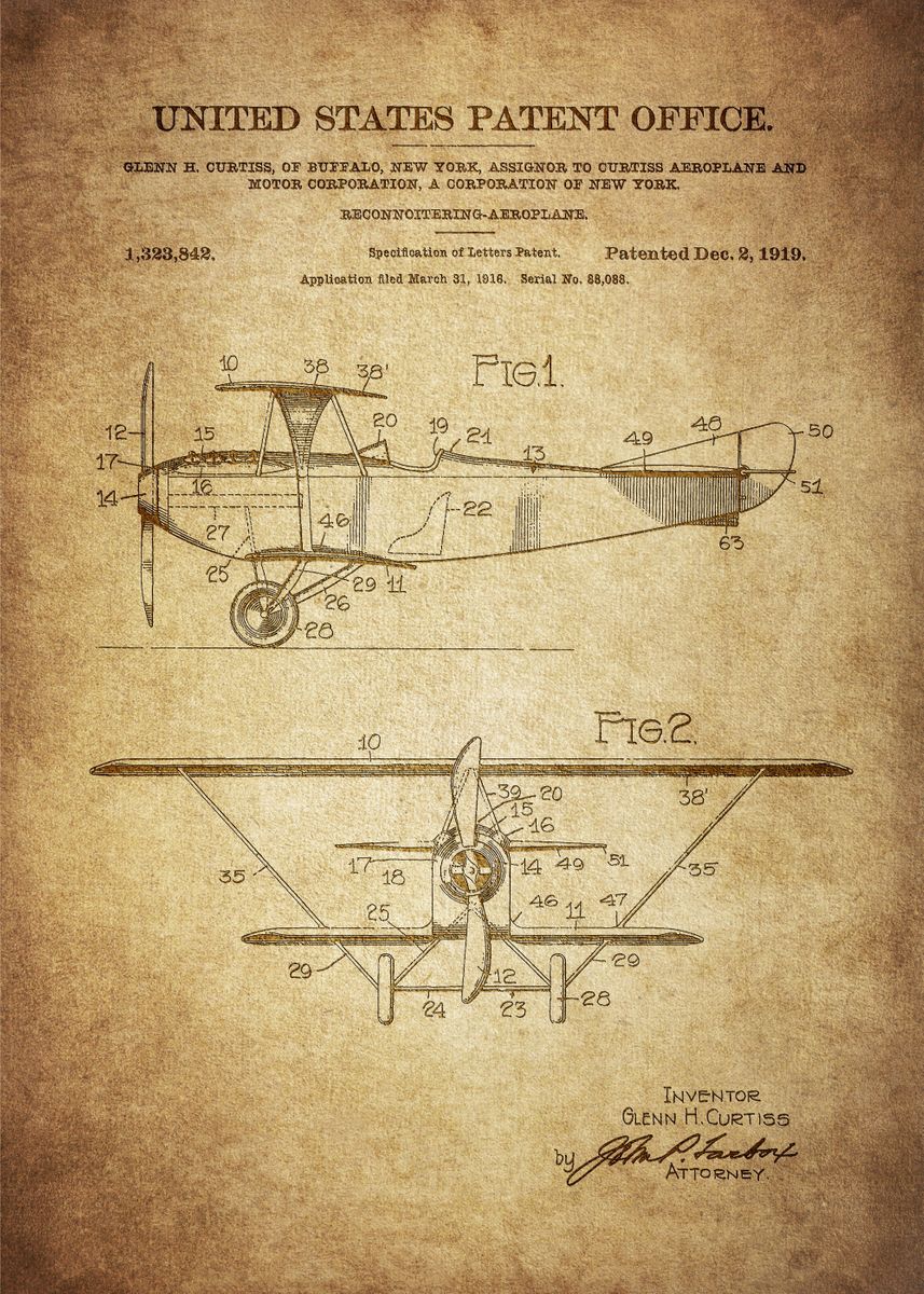 'Airplane Patent' Poster, picture, metal print, paint by Tanya ...