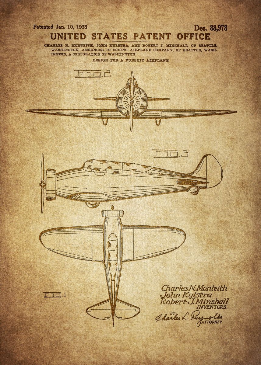 'Airplane Patent' Poster, picture, metal print, paint by Tanya ...