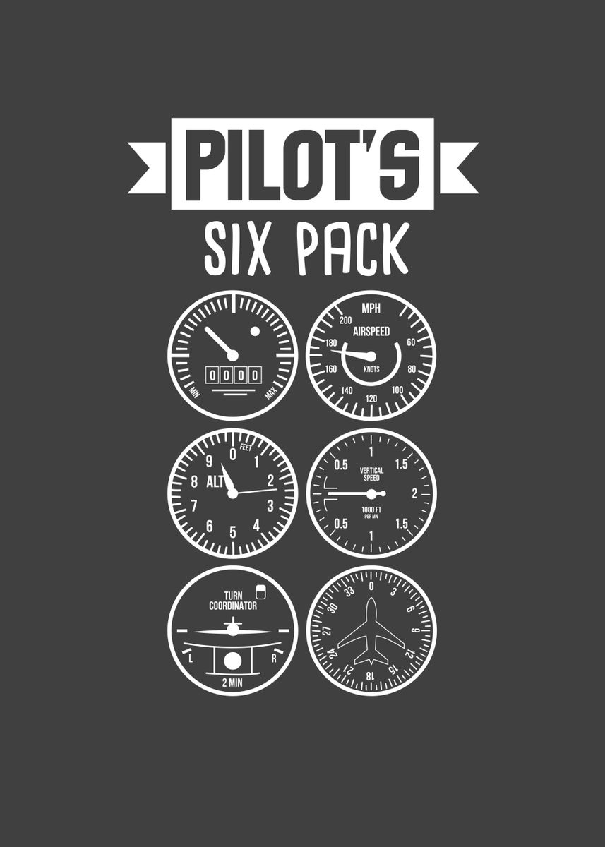 'Pilots Six Pack Funny' Poster, picture, metal print, paint by ...