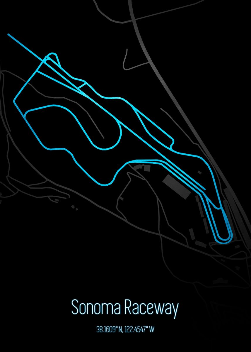 'Sonoma Raceway Map' Poster, picture, metal print, paint by The ...