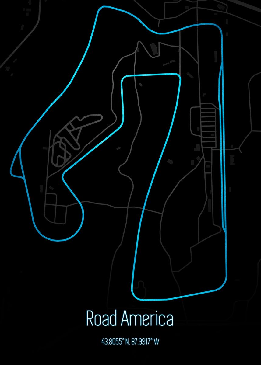 'Road America Track Map' Poster, picture, metal print, paint by The ...