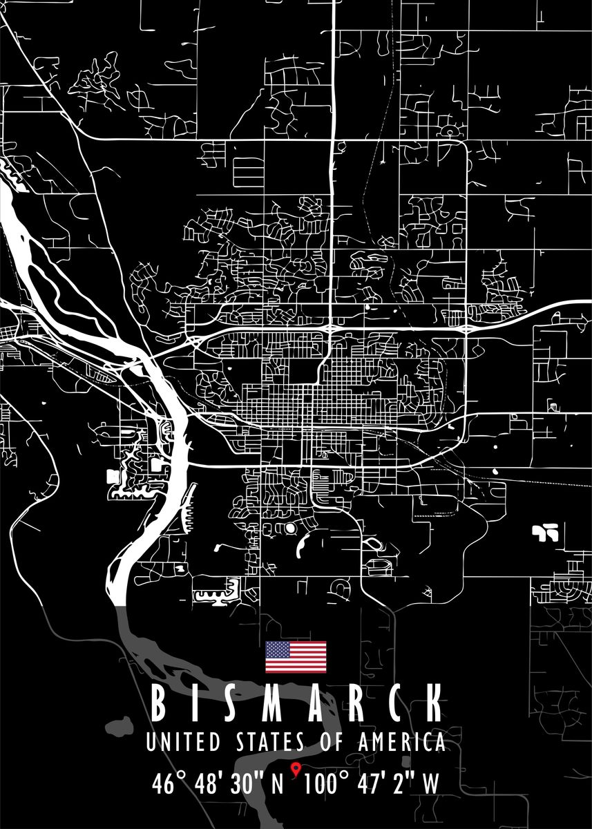'Bismarck Map USA' Poster, picture, metal print, paint by Artistic ...