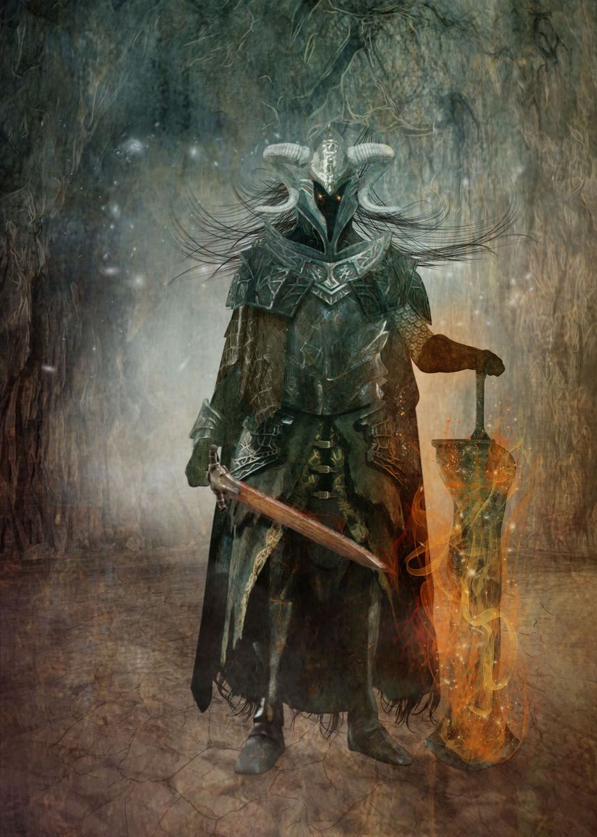 'Dark fire knight' Poster, picture, metal print, paint by David ...