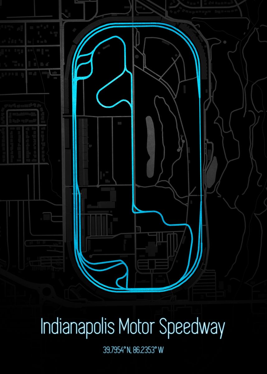 'Indianapolis Speedway Map' Poster, picture, metal print, paint by The ...