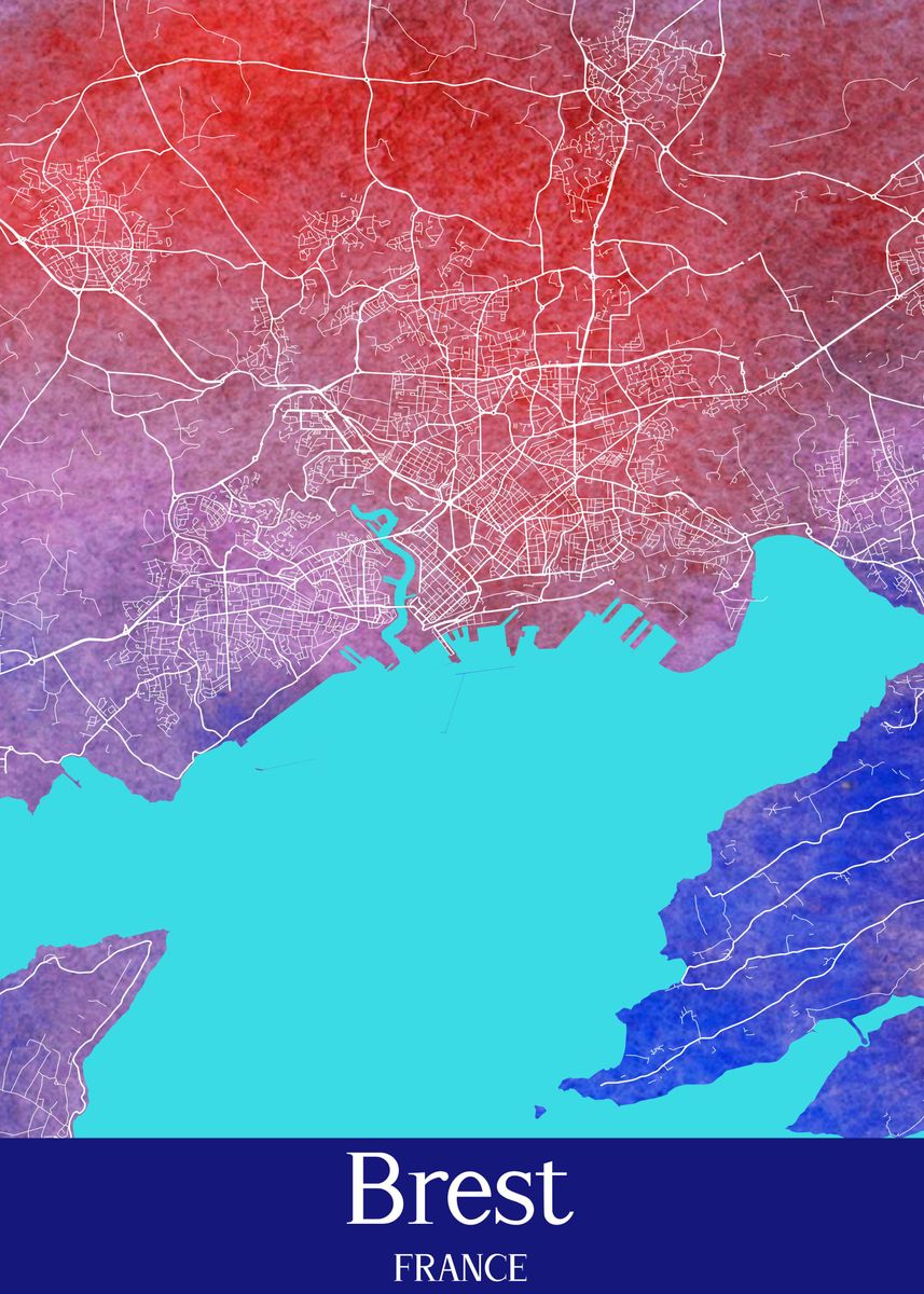 'Brest France City Map' Poster, picture, metal print, paint by Tim Hinz ...