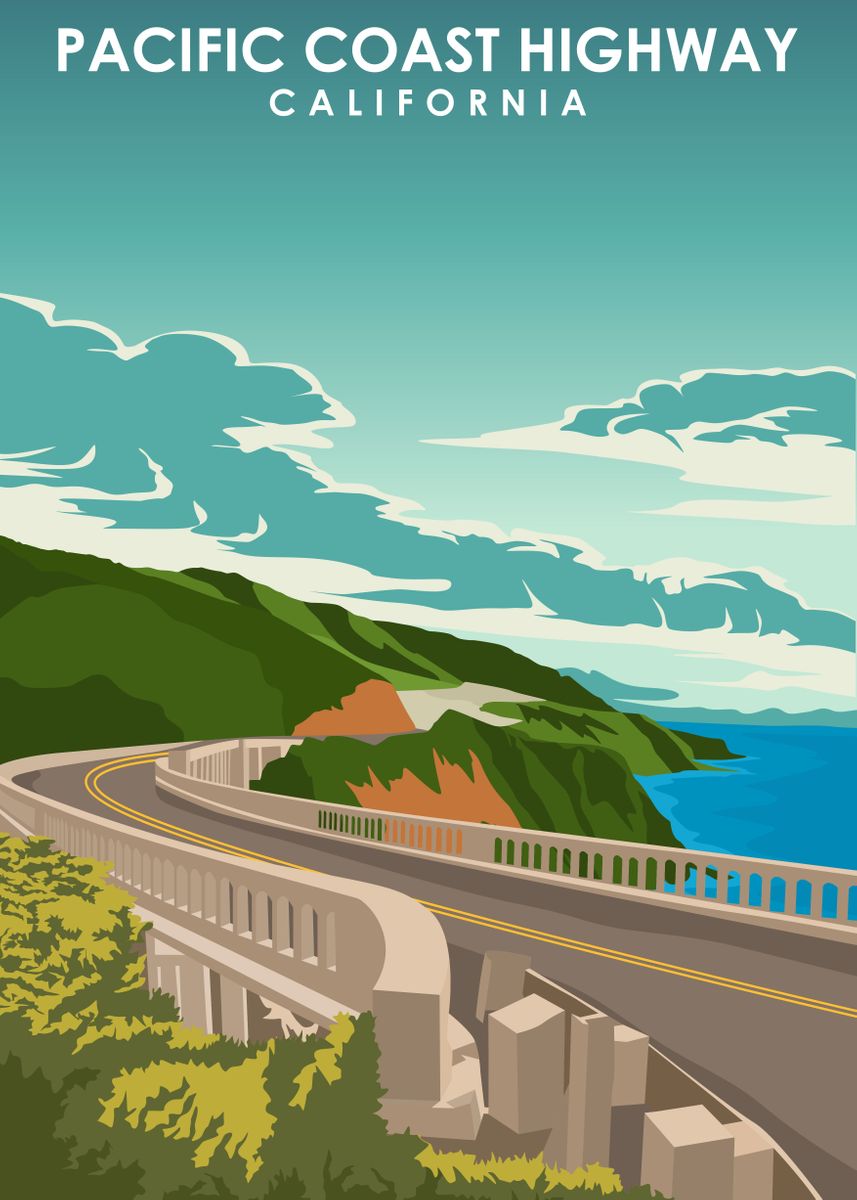 'Pacific Coast Highway Art' Poster, picture, metal print, paint by Jorn ...