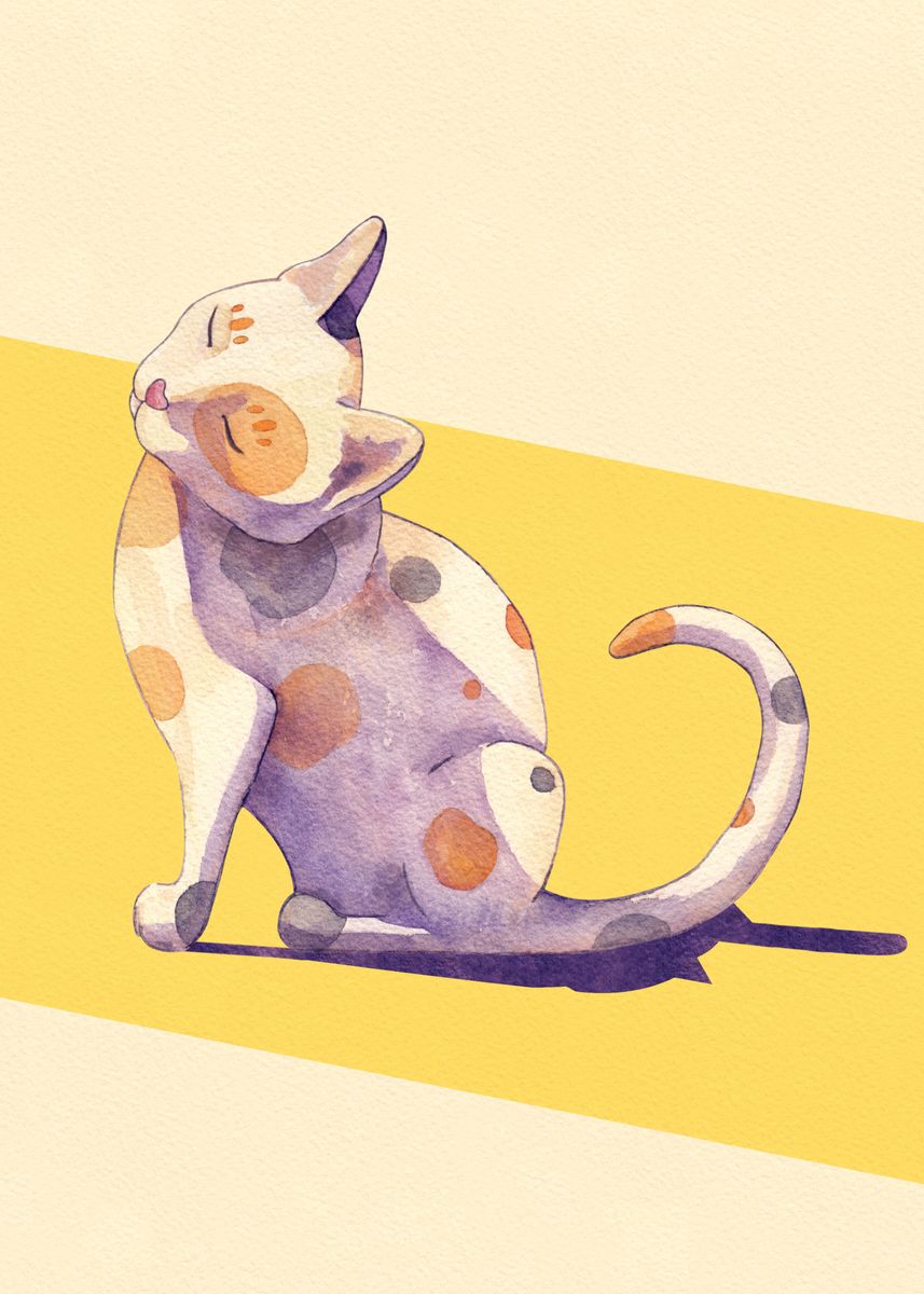 'Cat Sunbathing' Poster, picture, metal print, paint by Timone | Displate