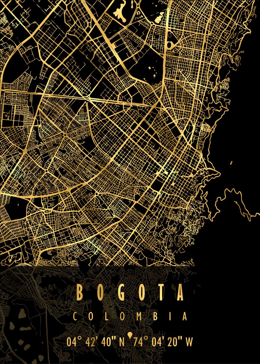 'Bogota Map Colombia' Poster, picture, metal print, paint by Artistic ...