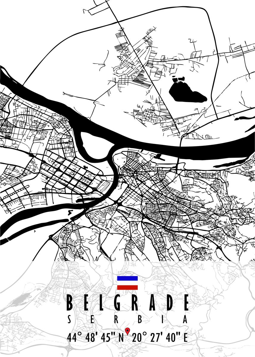 'Belgrade Map Serbia' Poster, picture, metal print, paint by Artistic ...