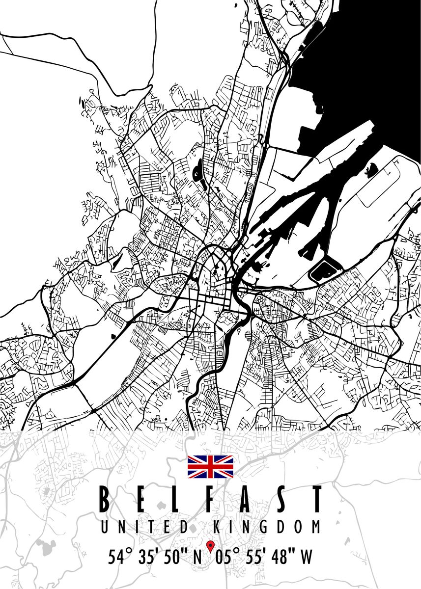 'Belfast Map United Kingdom' Poster, picture, metal print, paint by ...