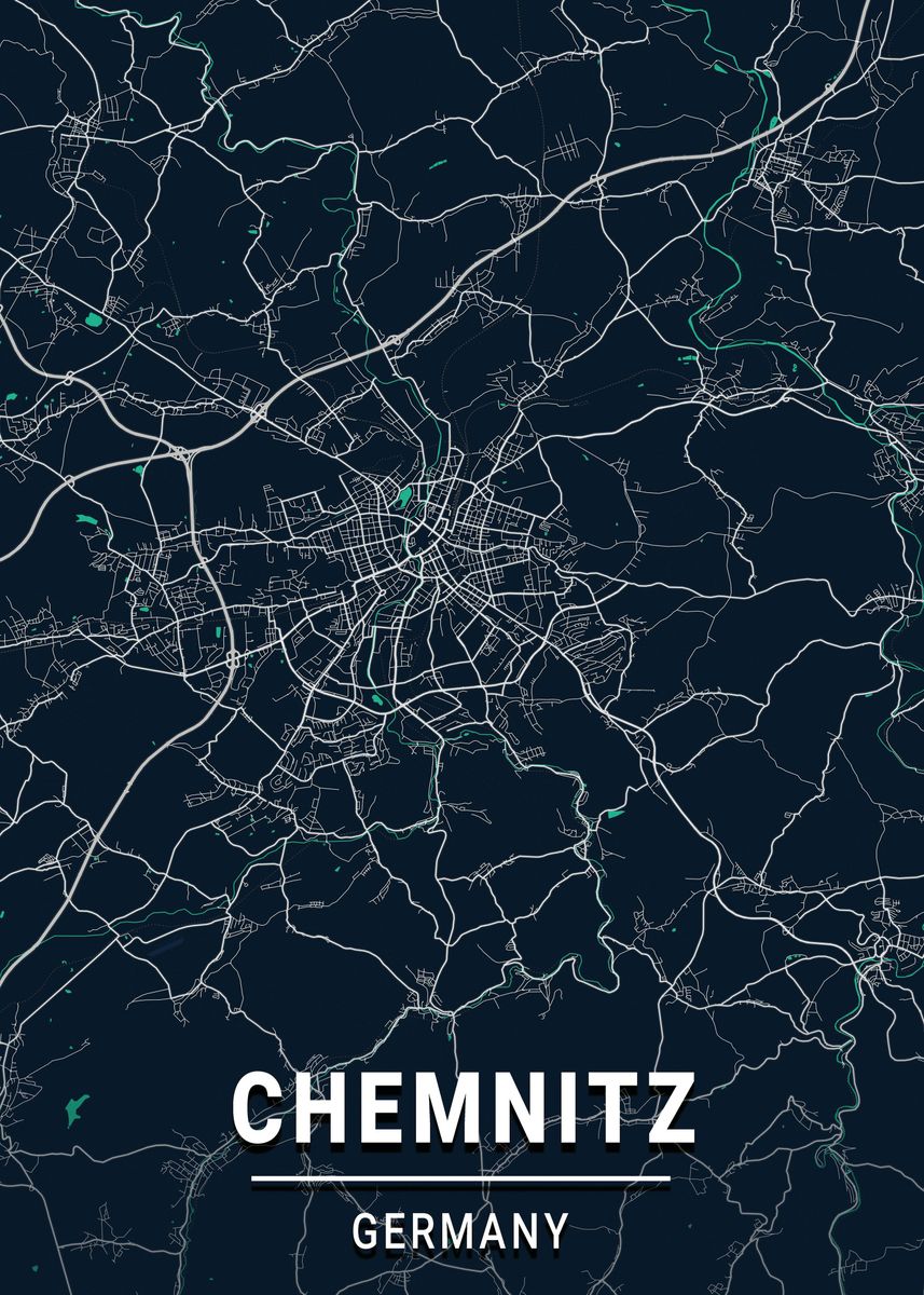 'Chemnitz City Map Germany' Poster, picture, metal print, paint by Max ...