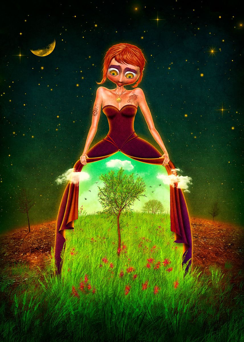 'Cute girl in the night' Poster, picture, metal print, paint by Osvaldo ...