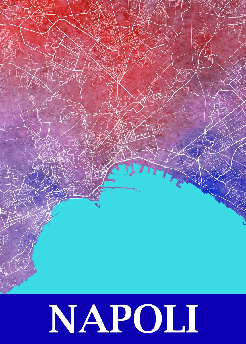 'Napoli Naples Italy Map' Poster, picture, metal print, paint by Tim ...