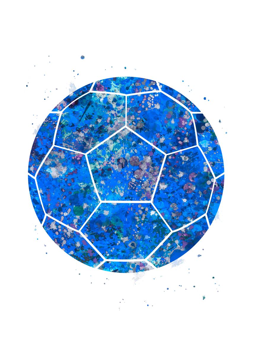 'Soccer Ball blue art' Poster, picture, metal print, paint by Yahya Art ...