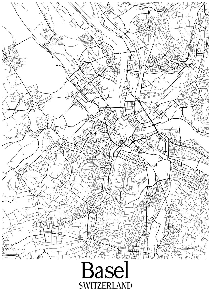'Basel City Map Switzerland' Poster, picture, metal print, paint by Max ...