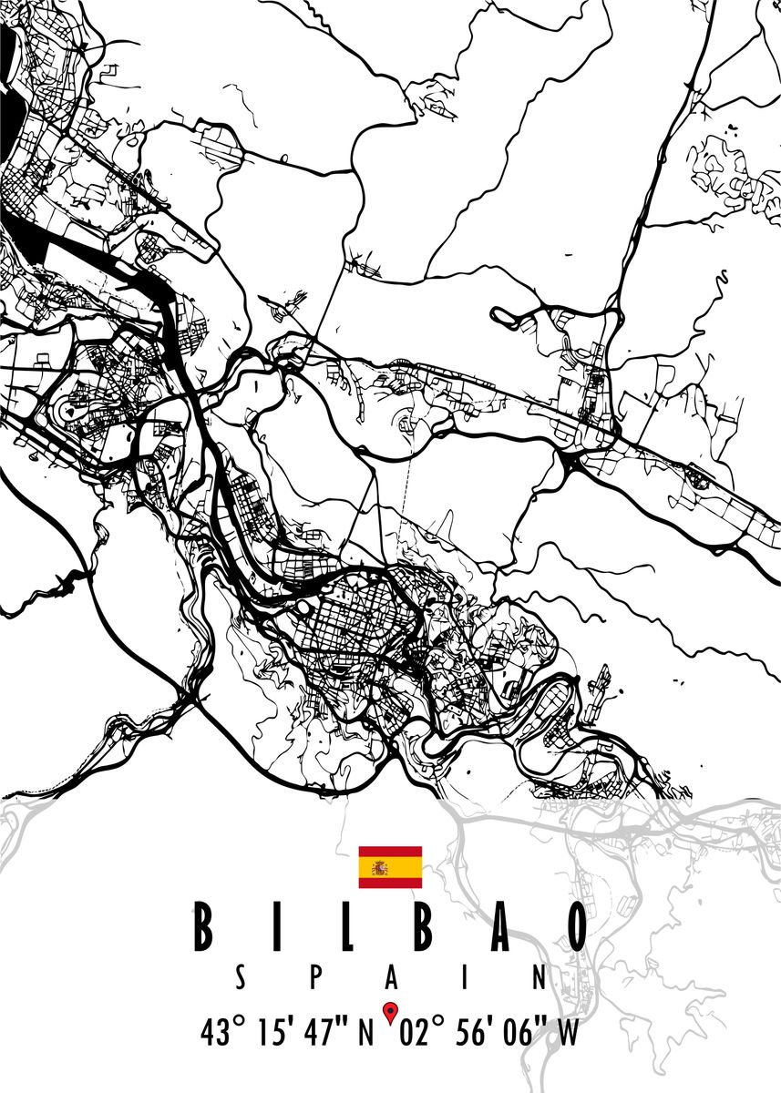 'Bilbao Map Spain' Poster, picture, metal print, paint by Artistic ...