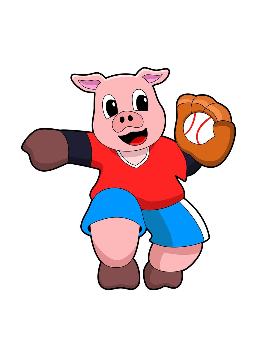 'Pig Baseball glove ball' Poster, picture, metal print, paint by Markus ...