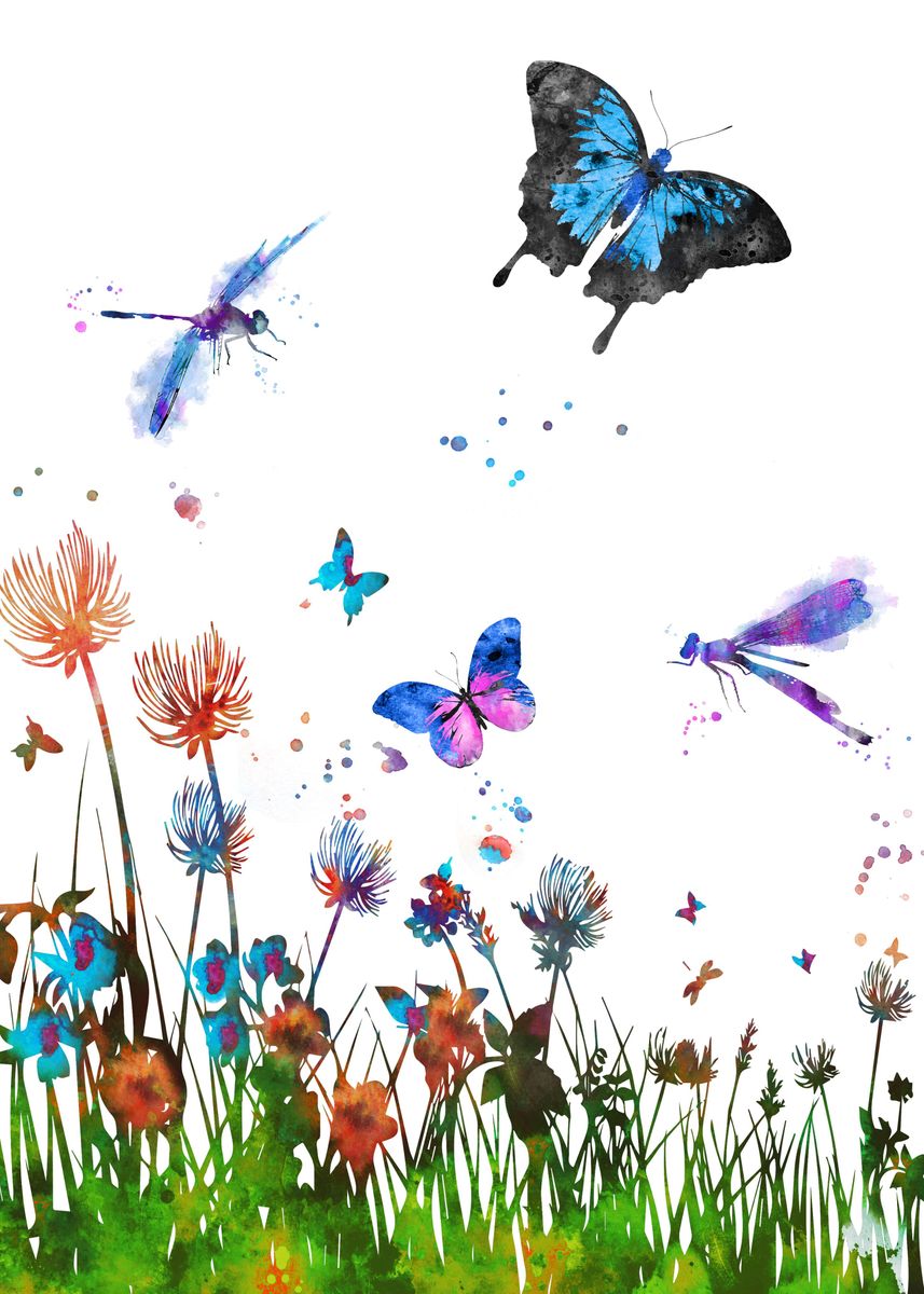 'Flower and butterfly ' Poster, picture, metal print, paint by ...