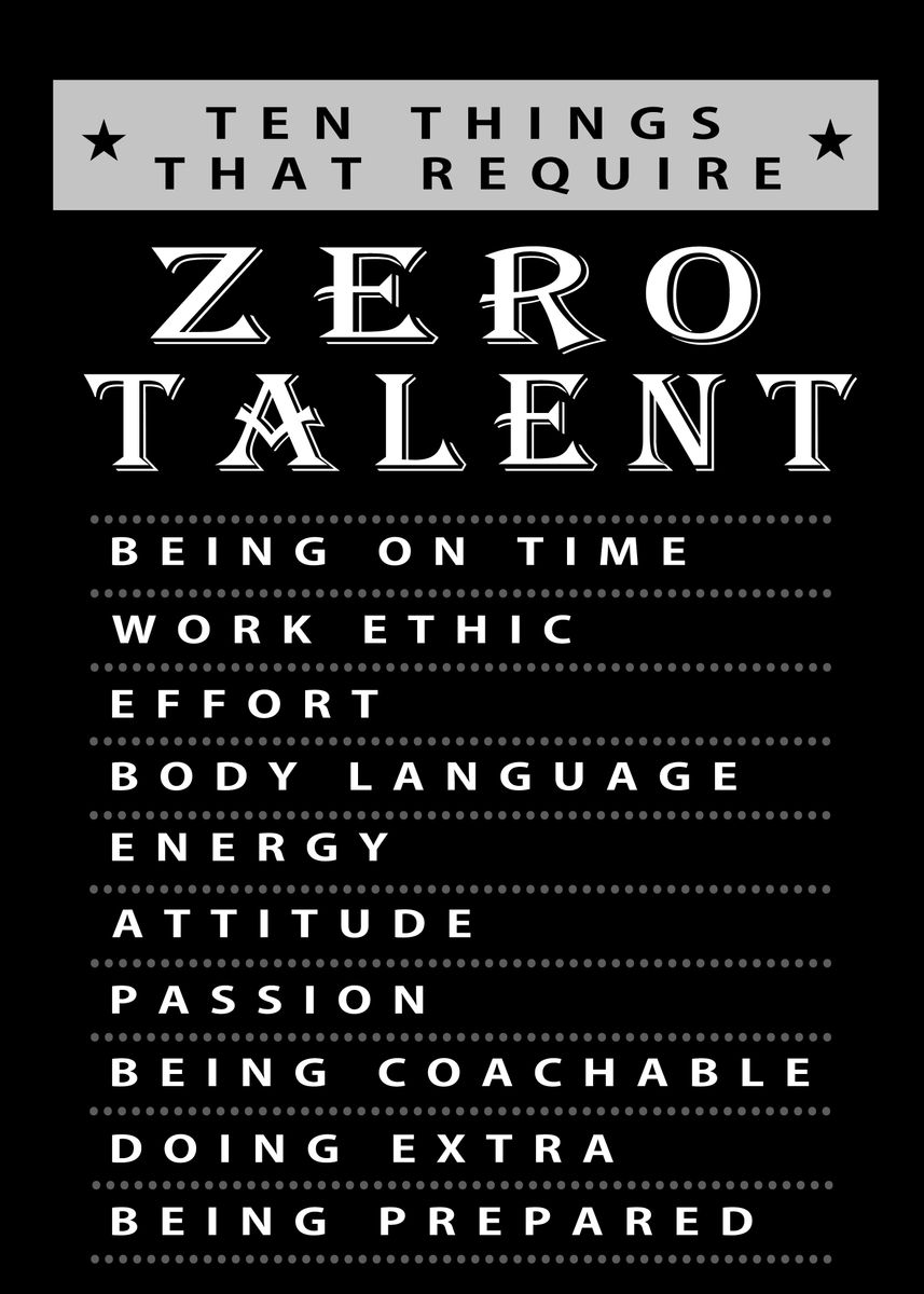 'Zero Talent Motivational' Poster, picture, metal print, paint by Nice ...