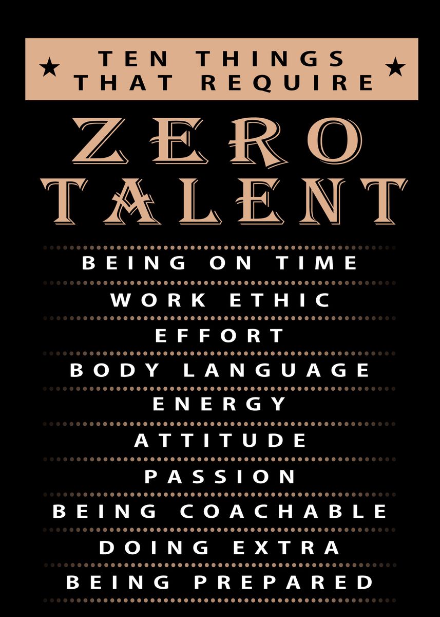 'Zero Talent Motivational' Poster, picture, metal print, paint by Nice ...