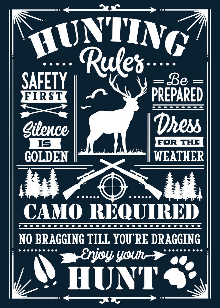 'Hunting Rules Vintage' Poster, picture, metal print, paint by ...