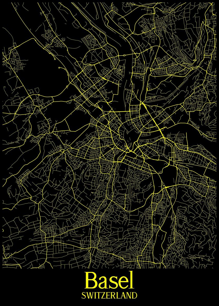 'Basel City Map Switzerland' Poster, picture, metal print, paint by Max ...