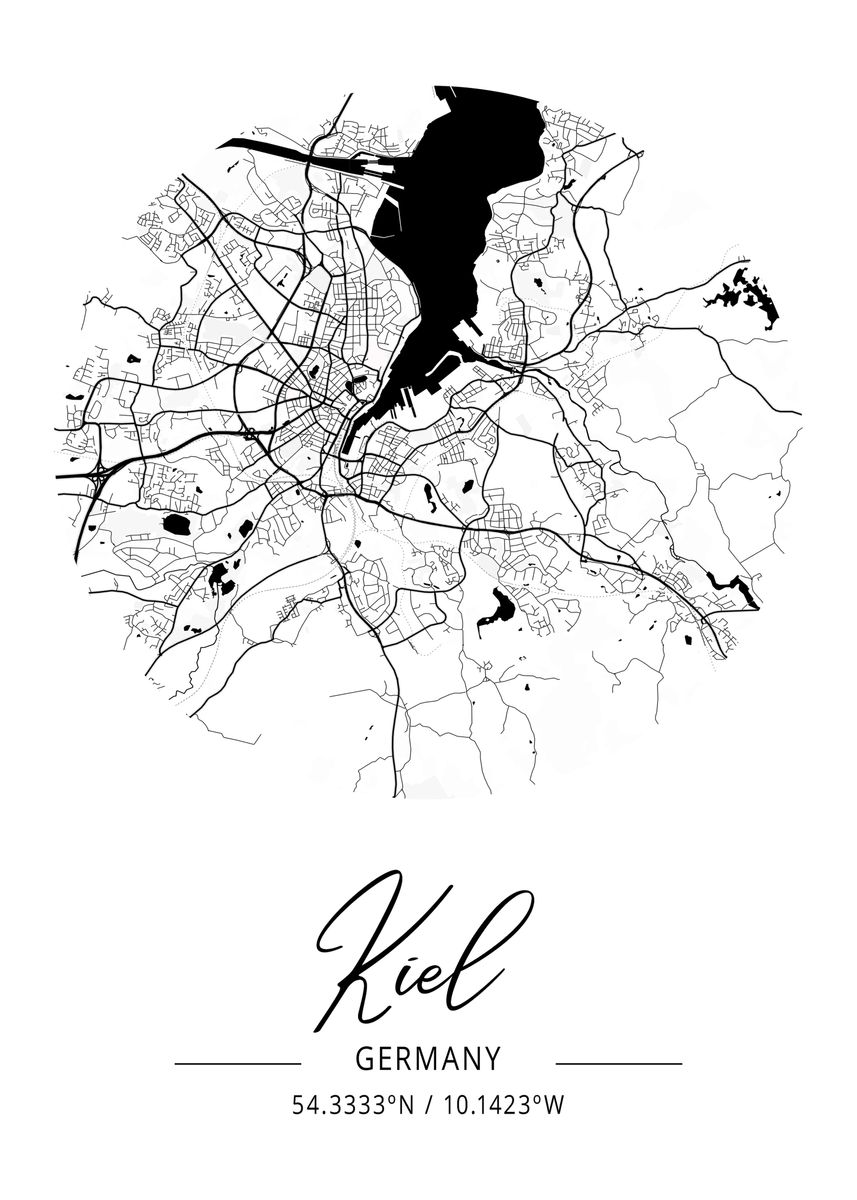 'Kiel City Map Germany' Poster, picture, metal print, paint by Max Ronn ...