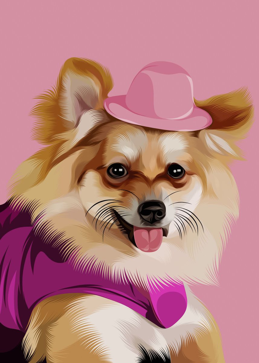 'Pink Dog' Poster, picture, metal print, paint by Muh Aslan | Displate