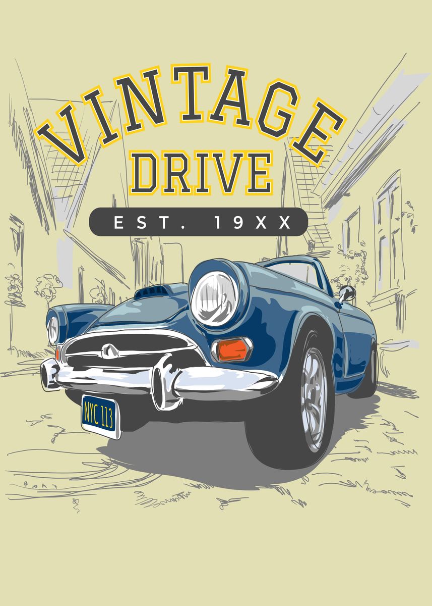 'Vintage car in the city' Poster, picture, metal print, paint by ...